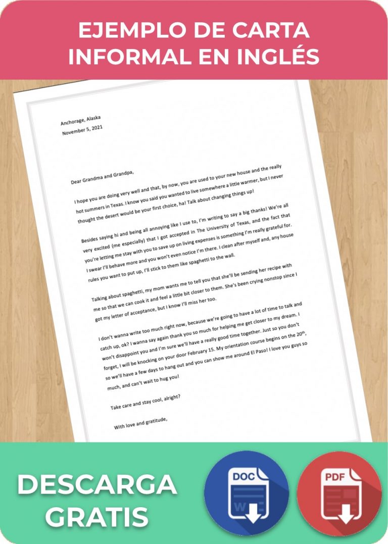 Carta Informal en Inglés Ejemplos Word y
