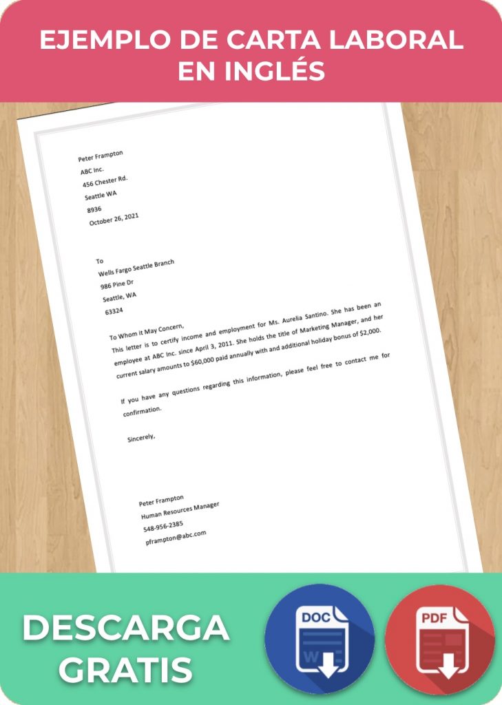 Carta Laboral en Inglés Ejemplos Word y