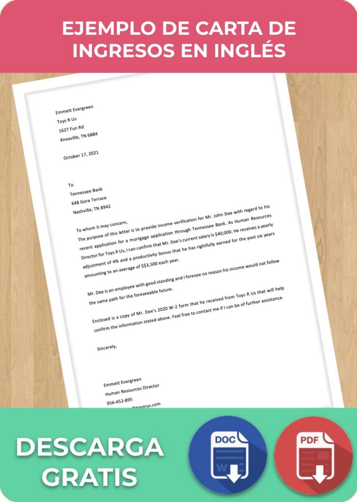 Carta de Ingresos en Inglés Ejemplos Word y
