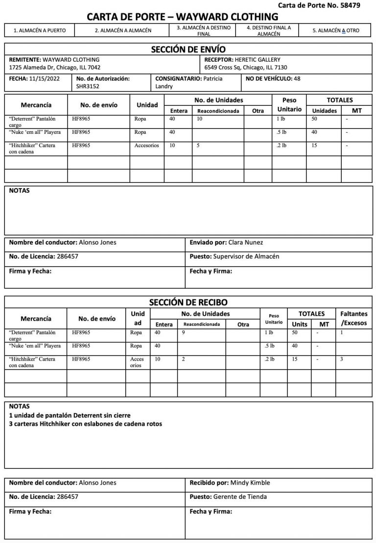 Carta Porte en Inglés Ejemplos en Word y Formatos