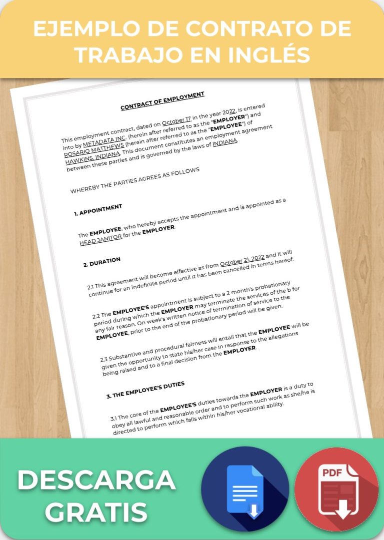 Contrato de Trabajo en Inglés Ejemplos Word y