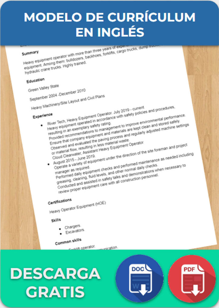 Ejemplos de Currículum en Inglés Ejemplos Word y