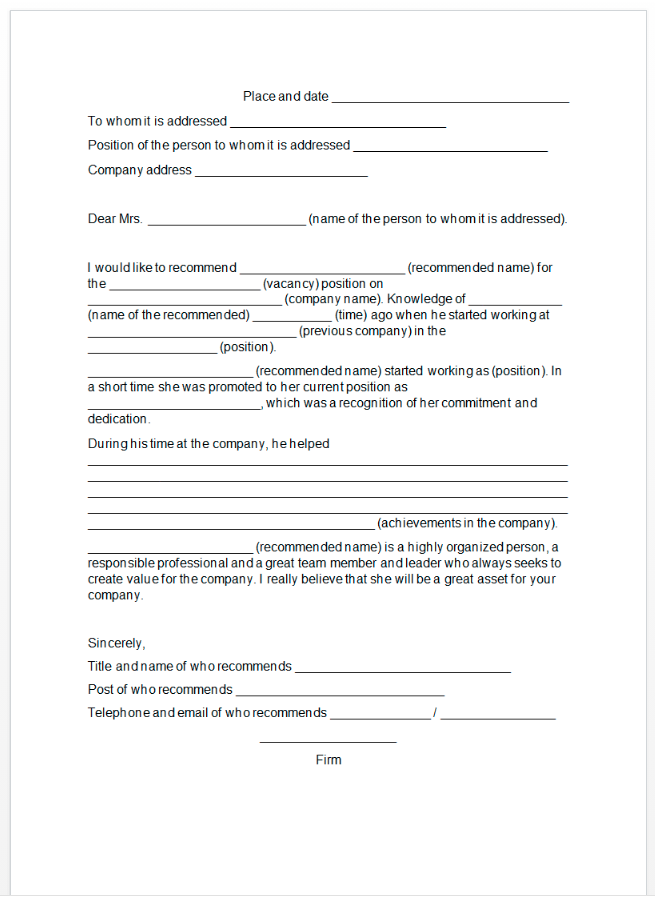 Carta De Empleo Laboral En Ingles