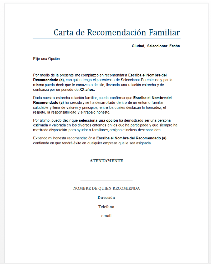 Carta De Recomendacion Familiar Ejemplos Y Formatos Word Pdf Images