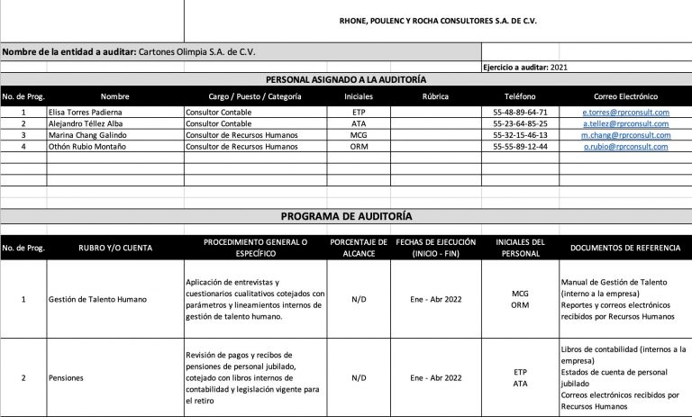 Programa de Auditoría Ejemplos, Formatos Word, Excel