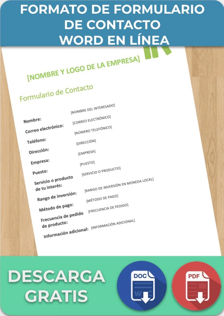 Formulario de Contacto Ejemplos, Formatos Word, Excel