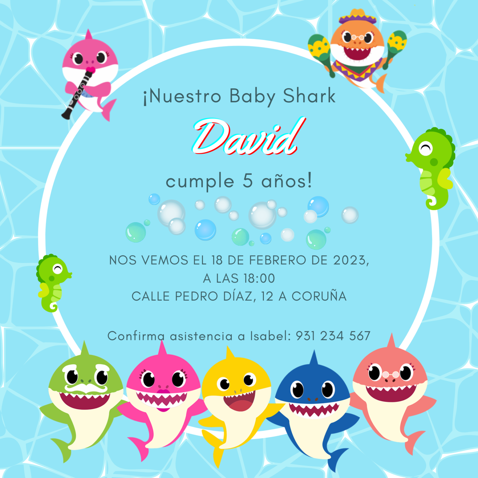 Invitaciones Baby Shark PowerPoint, Canva - Ejemplos y Plantillas