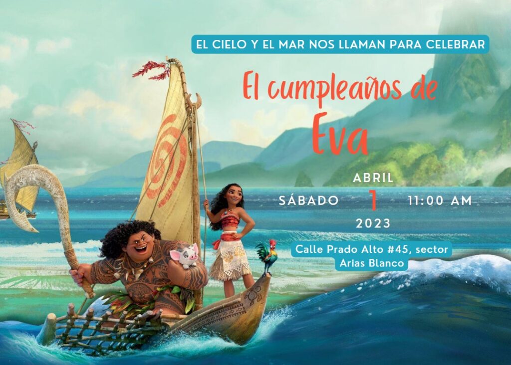 Invitaciones Moana PowerPoint, Canva - Ejemplos y Plantillas