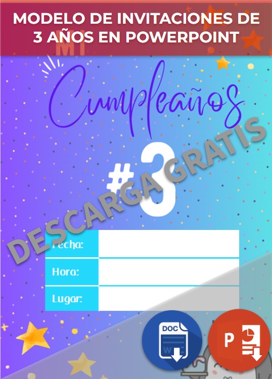 Invitaciones 3 años PowerPoint, Canva - Ejemplos y Plantillas
